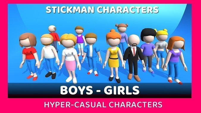 3D model Hypercasual Stickman Characters Boys and Girls VR / AR / low ...