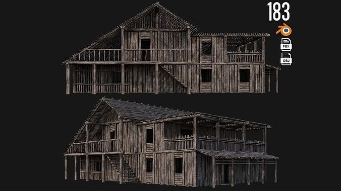 3D model Old Wooden Building 4K Textures GameReady 183 VR / AR / low ...