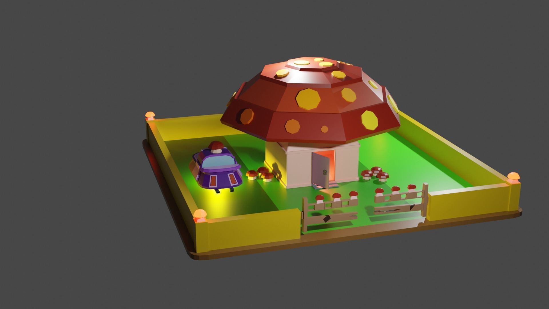 Cube mushroom future house with floating car free VR / AR / low-poly 3D ...