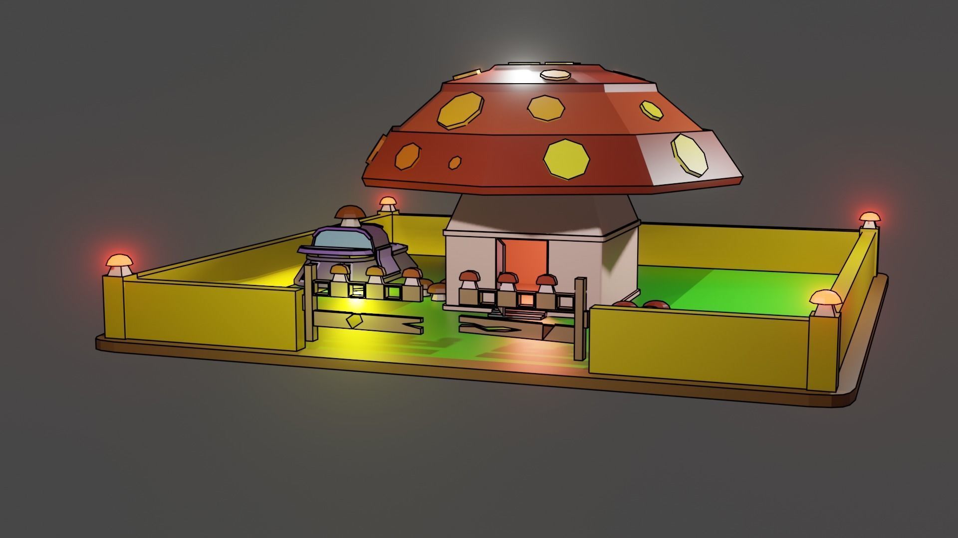 Cube mushroom future house with floating car free VR / AR / low-poly 3D ...