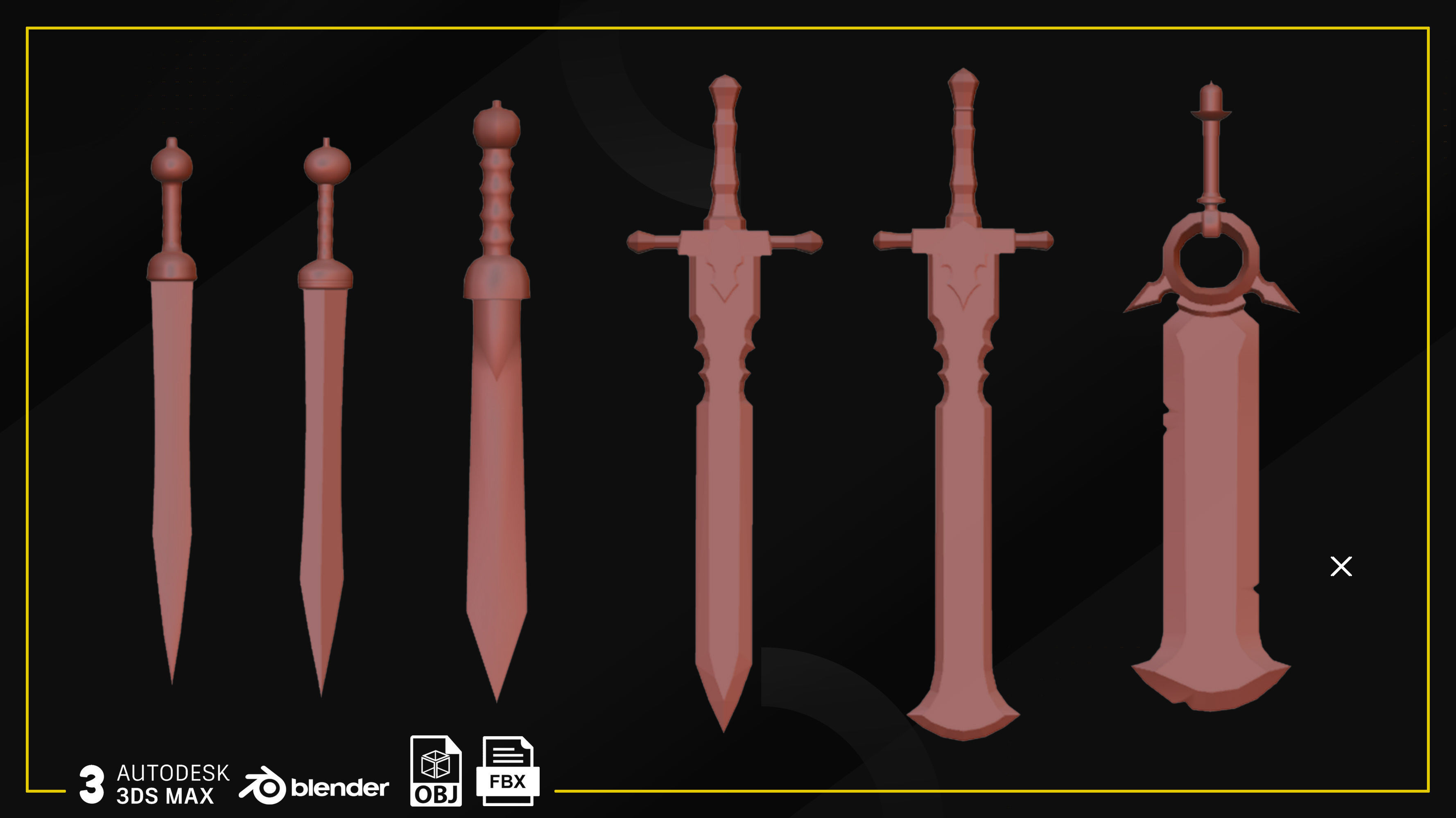 3D model 50 Sword Base Mesh game ready VR / AR / low-poly | CGTrader