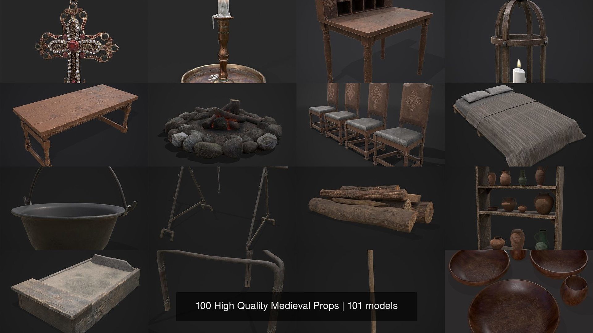 3D Model Collection 100 High Quality Medieval Props VR / AR / low-poly ...