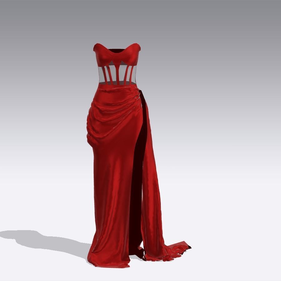DRESS RED HEART NECKLINE CORSET DRESS DRAPED COLOR 3D model | CGTrader