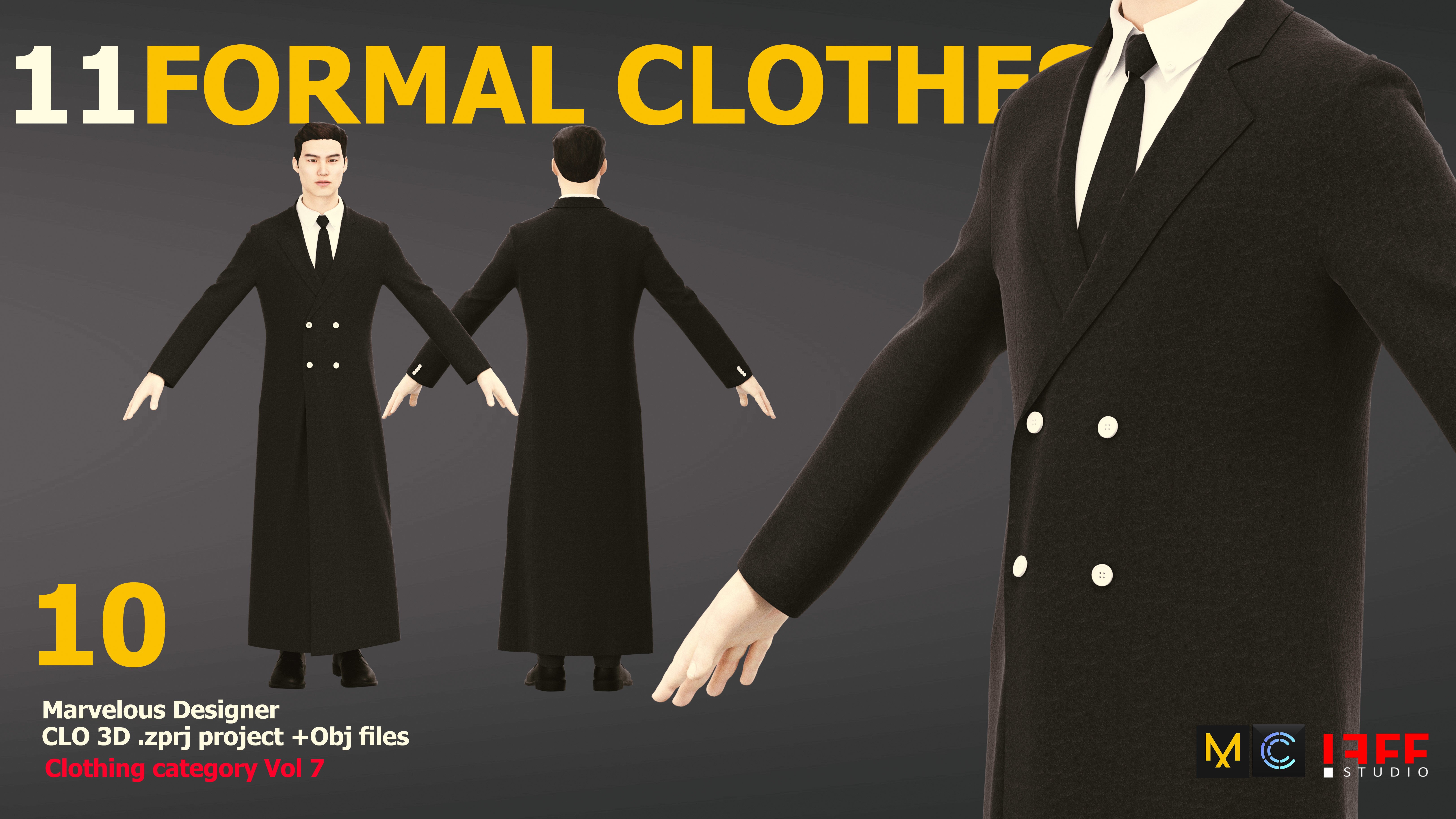 3D model 11 FORMAL CLOTHES SUIT PANTSUIT UNIFORM VR / AR / low-poly ...