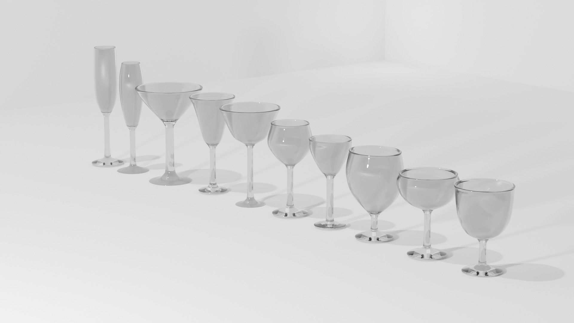 Stemmed Glassware 3D Models - Set Of Ten 3D model | CGTrader