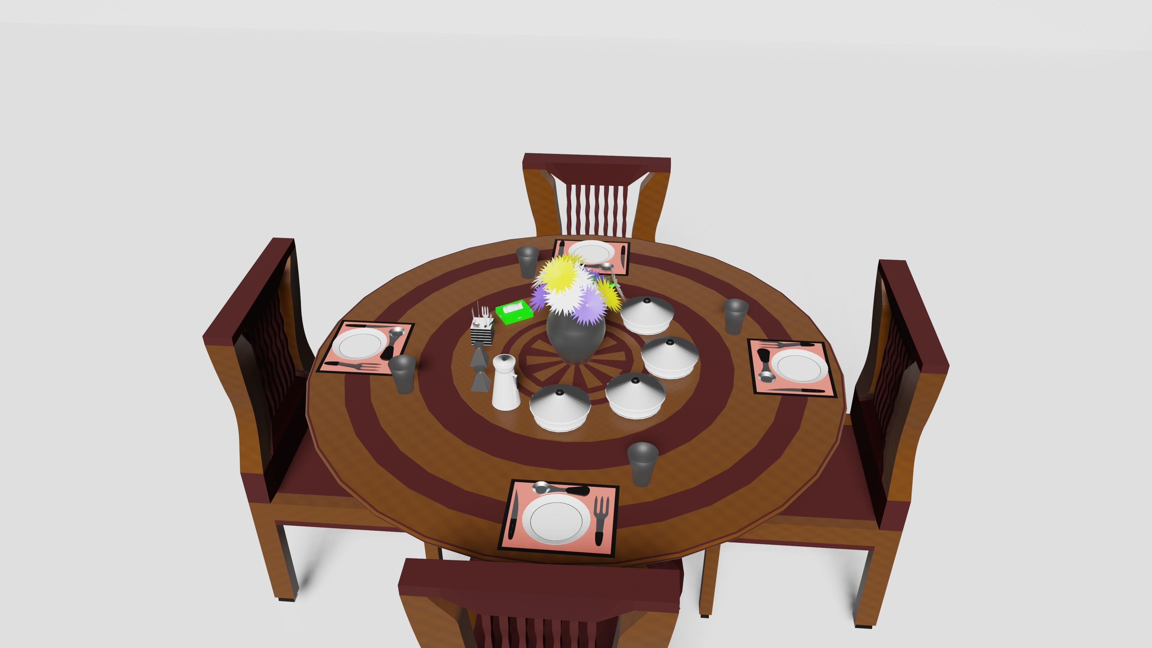 dining table with candle light and day light 3D model animated rigged ...