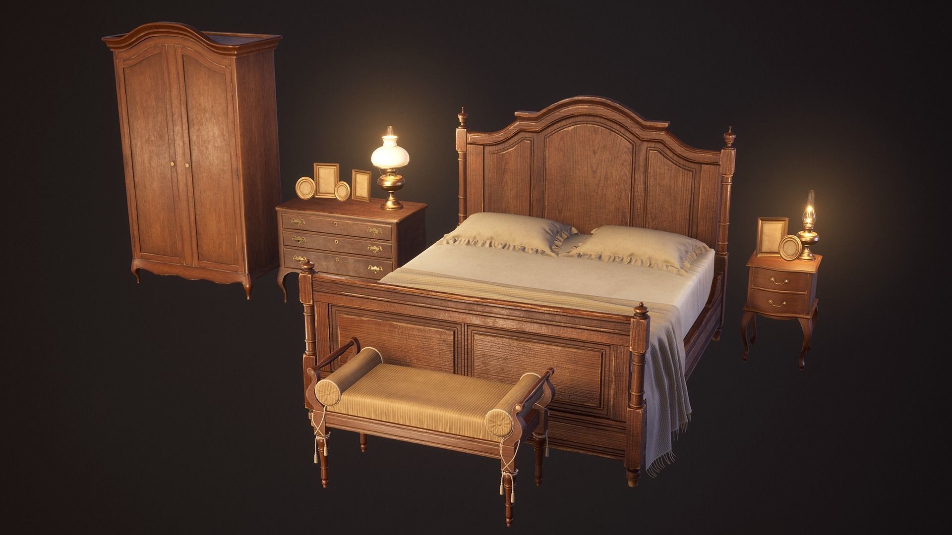 3D model Bedroom Furniture Props Pack VR / AR / low-poly | CGTrader