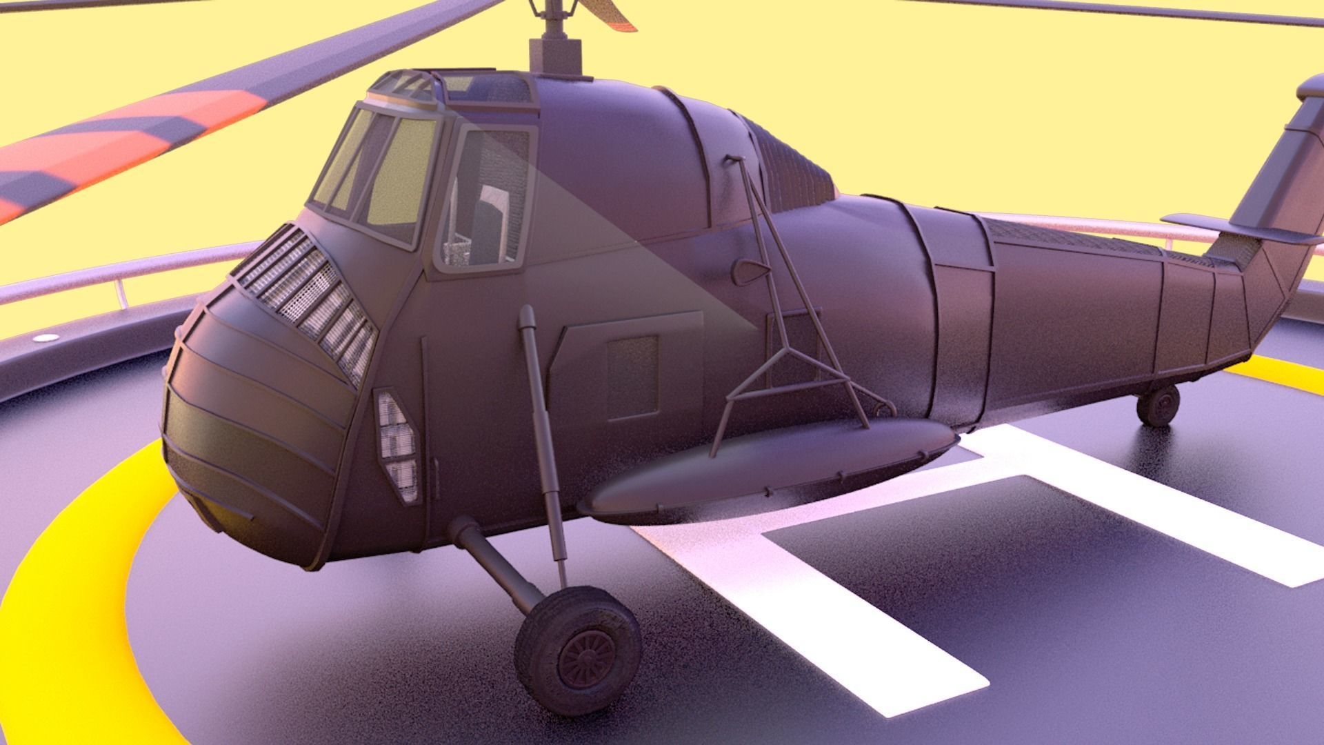 3D model Helicopter hovering on circular platform VR / AR / low-poly ...