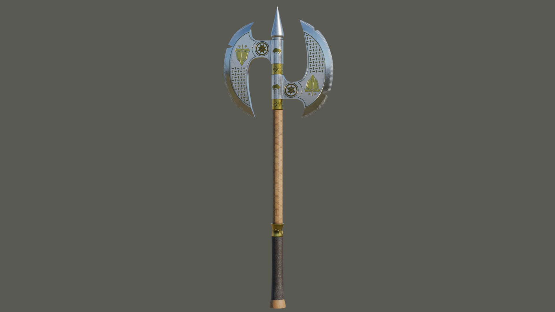 3D model Battle Axe Gold Weapon All PBR Unity UE Textures Included VR ...