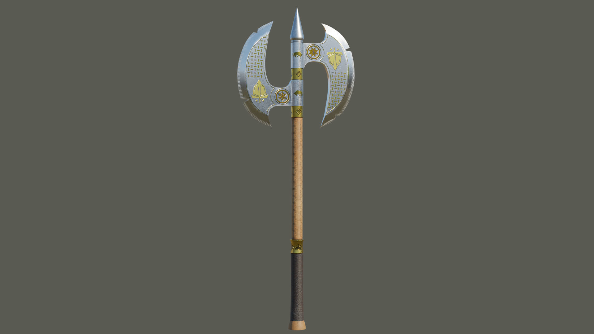 3D model Battle Axe Gold Weapon All PBR Unity UE Textures Included VR ...