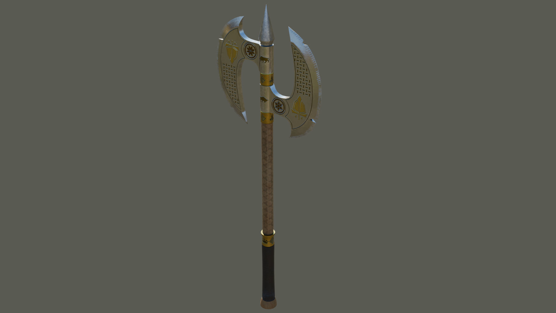 3D model Battle Axe Gold Weapon All PBR Unity UE Textures Included VR ...