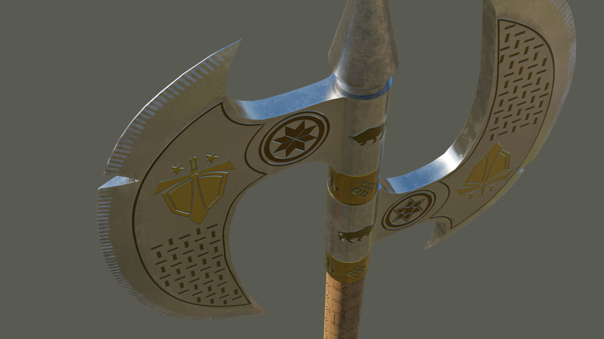 3D model Battle Axe Gold Weapon All PBR Unity UE Textures Included VR ...