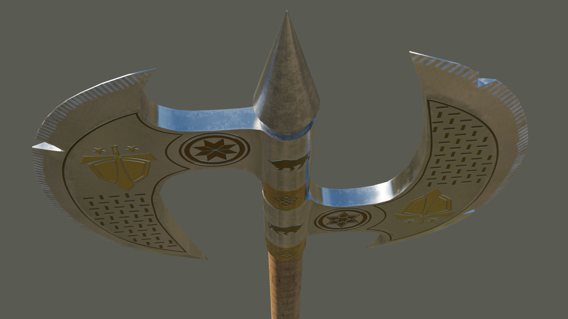 3D model Battle Axe Gold Weapon All PBR Unity UE Textures Included VR ...