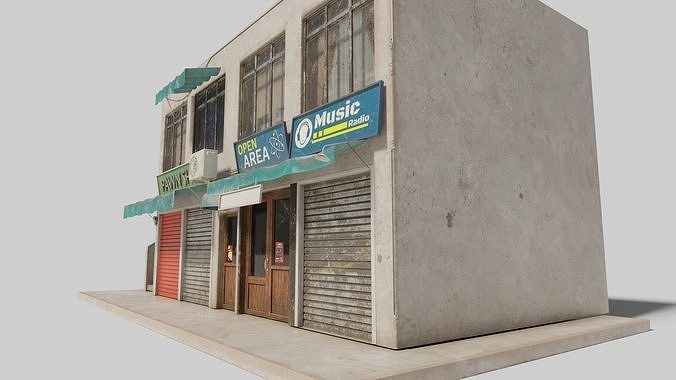 3D model typical street Building with shops with 4k pbr textures VR ...