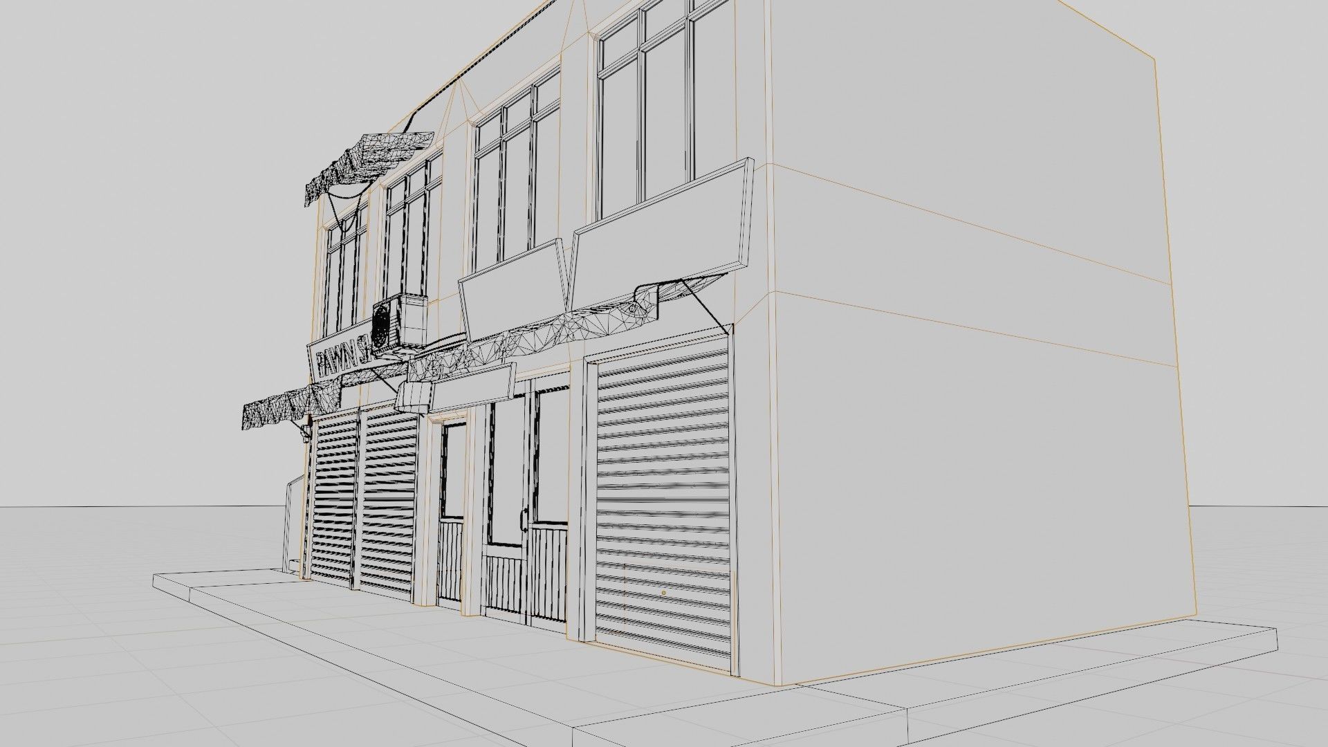 3D model typical street Building with shops with 4k pbr textures VR ...