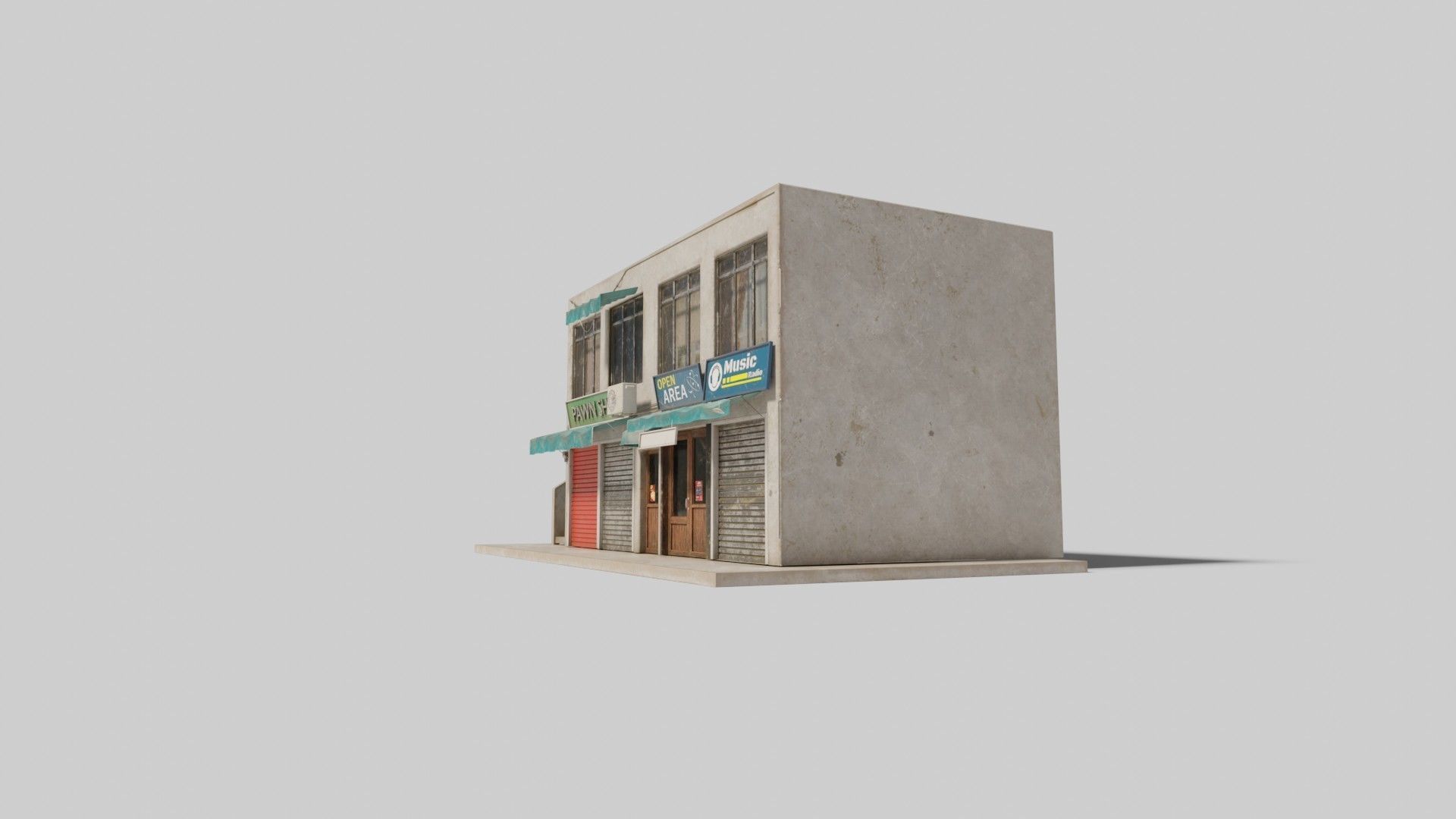 3D model typical street Building with shops with 4k pbr textures VR ...