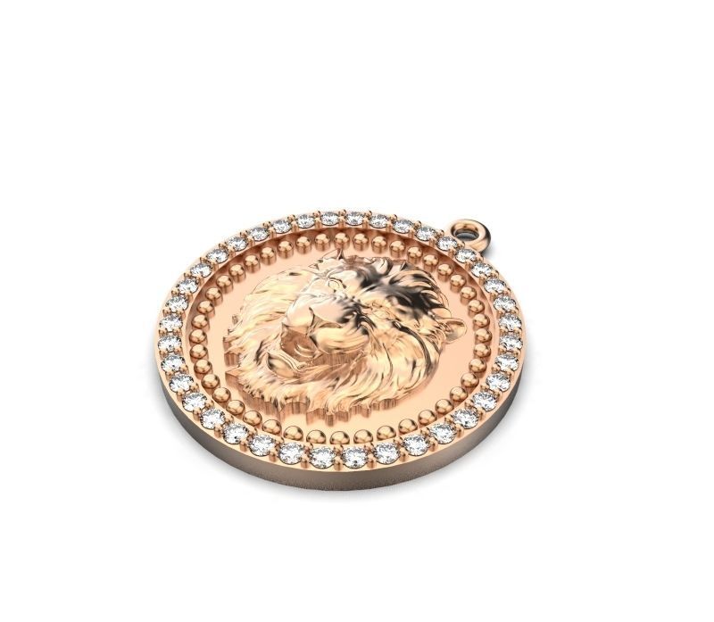 Lion pendant Gold pemdant with diamonds 3D model 3D printable | CGTrader