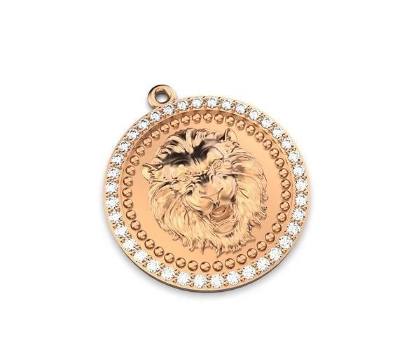 Lion pendant Gold pemdant with diamonds 3D model 3D printable | CGTrader