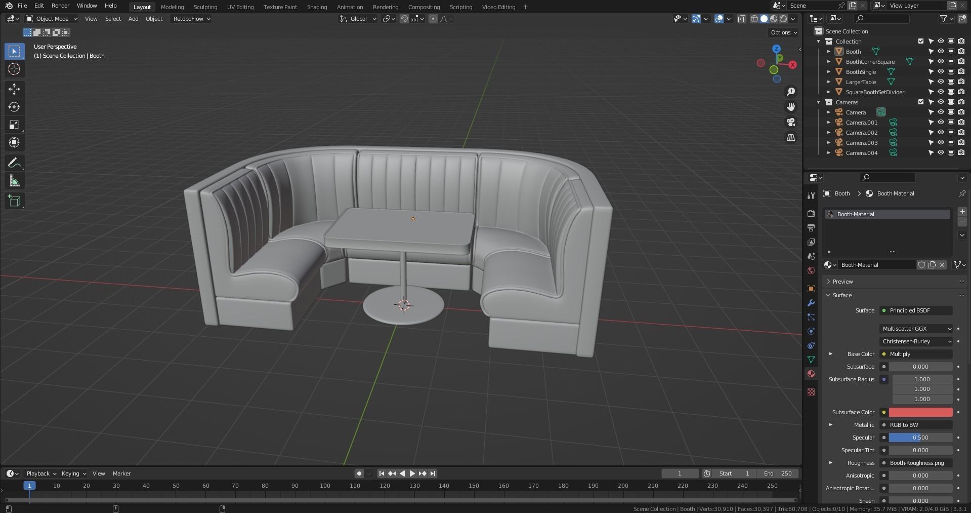 3D model Retro Diner Square Booth Set VR / AR / low-poly | CGTrader