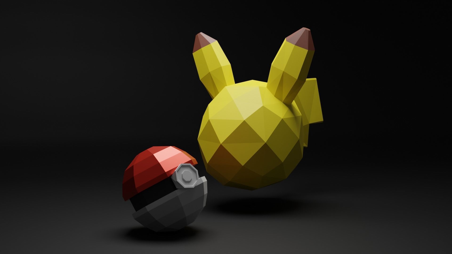 3D model pokemon Pikachu and pokeball low poly 3d model VR / AR / low ...