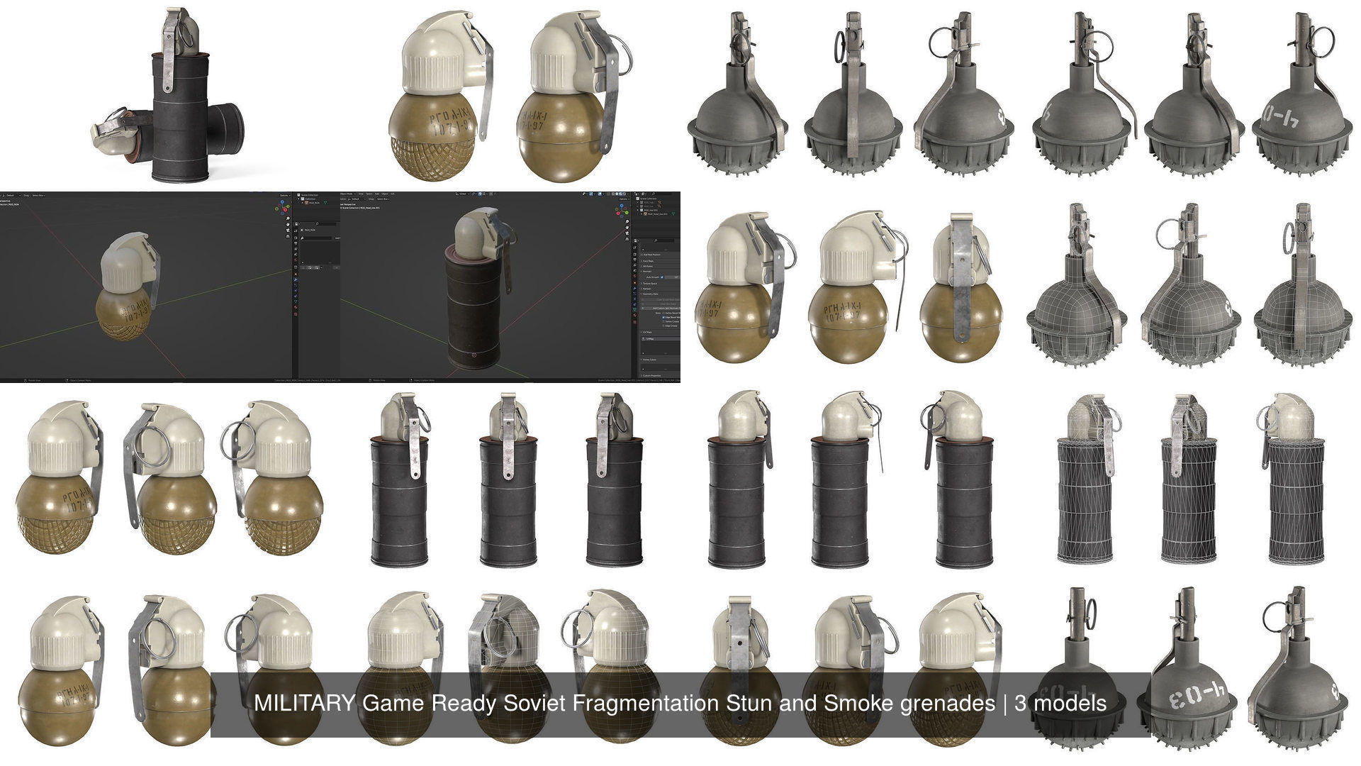 3D Model Collection MILITARY Game Ready Soviet Fragmentation Stun and ...