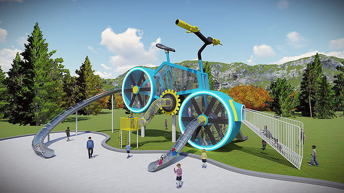 Bicycle theme children park outdoor playground 3D model | CGTrader