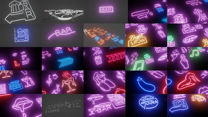 over 50s Neon Lights Asset collection for blender 3D model | CGTrader