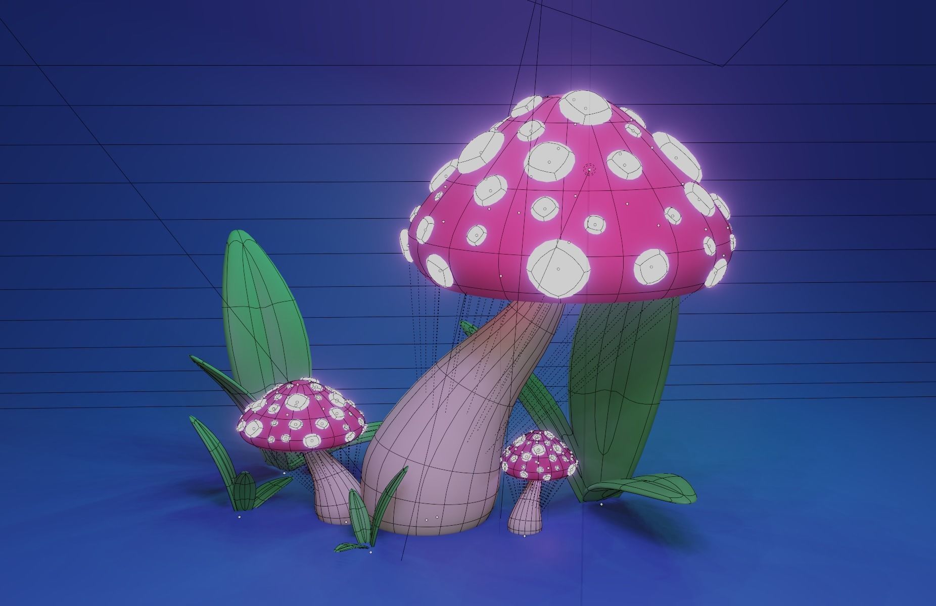 simple cute red mushrooms scene 3D model | CGTrader
