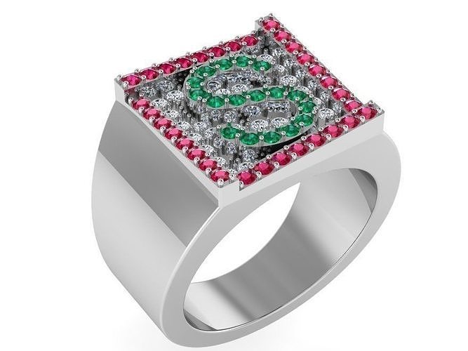 Letter S Green and red diamond ring 2969 3D print model 3D model 3D ...