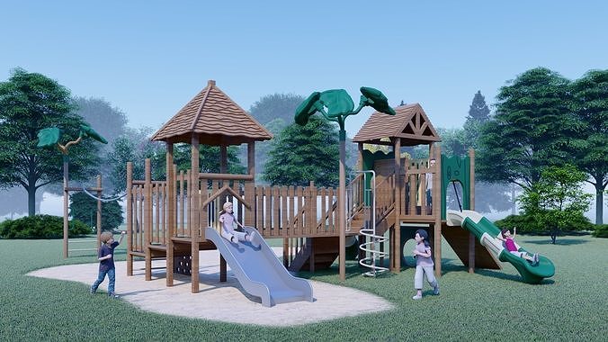 playground wooden cabin in the forest playhouse 3D model | CGTrader
