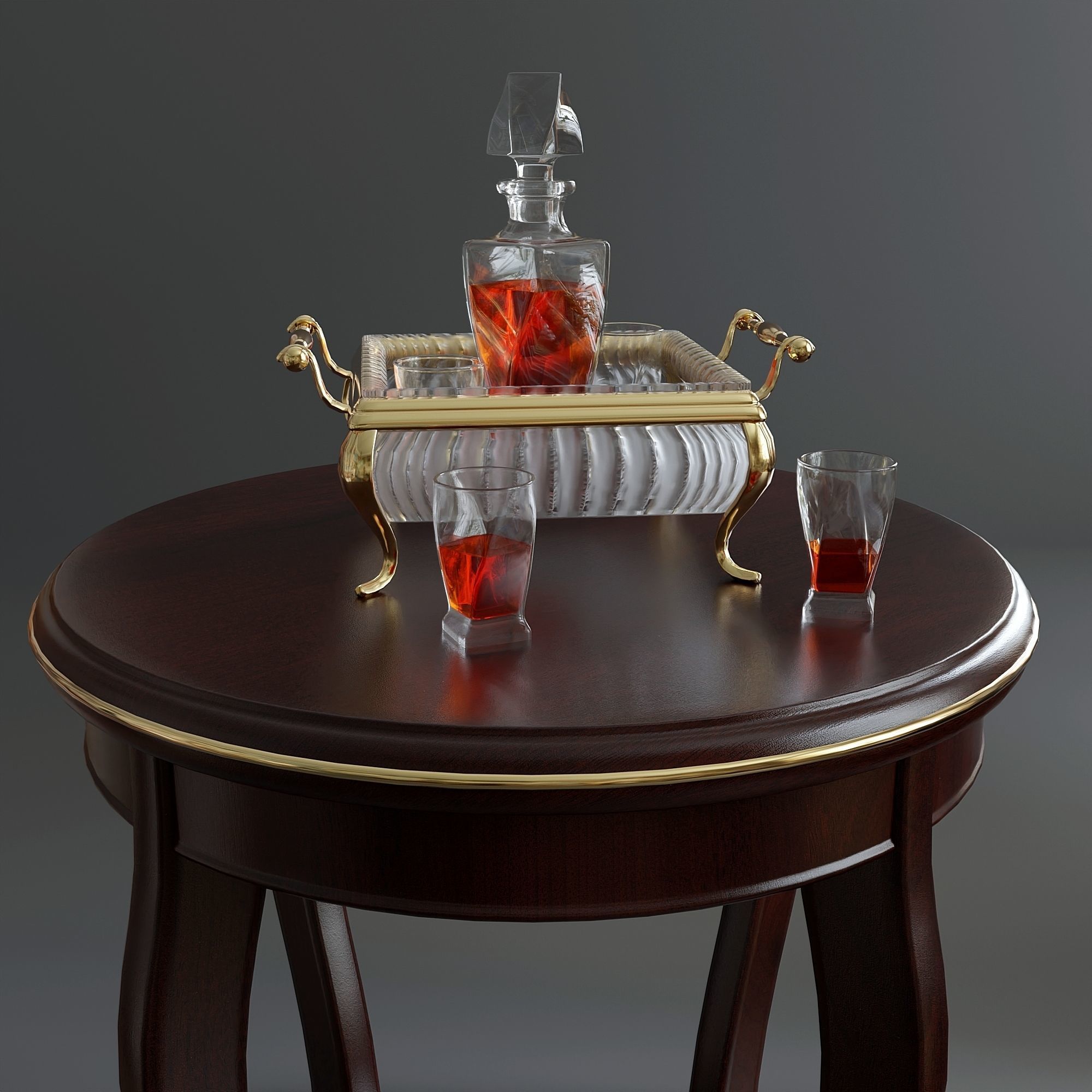Brandy decanter with glasses on tray 3D model | CGTrader
