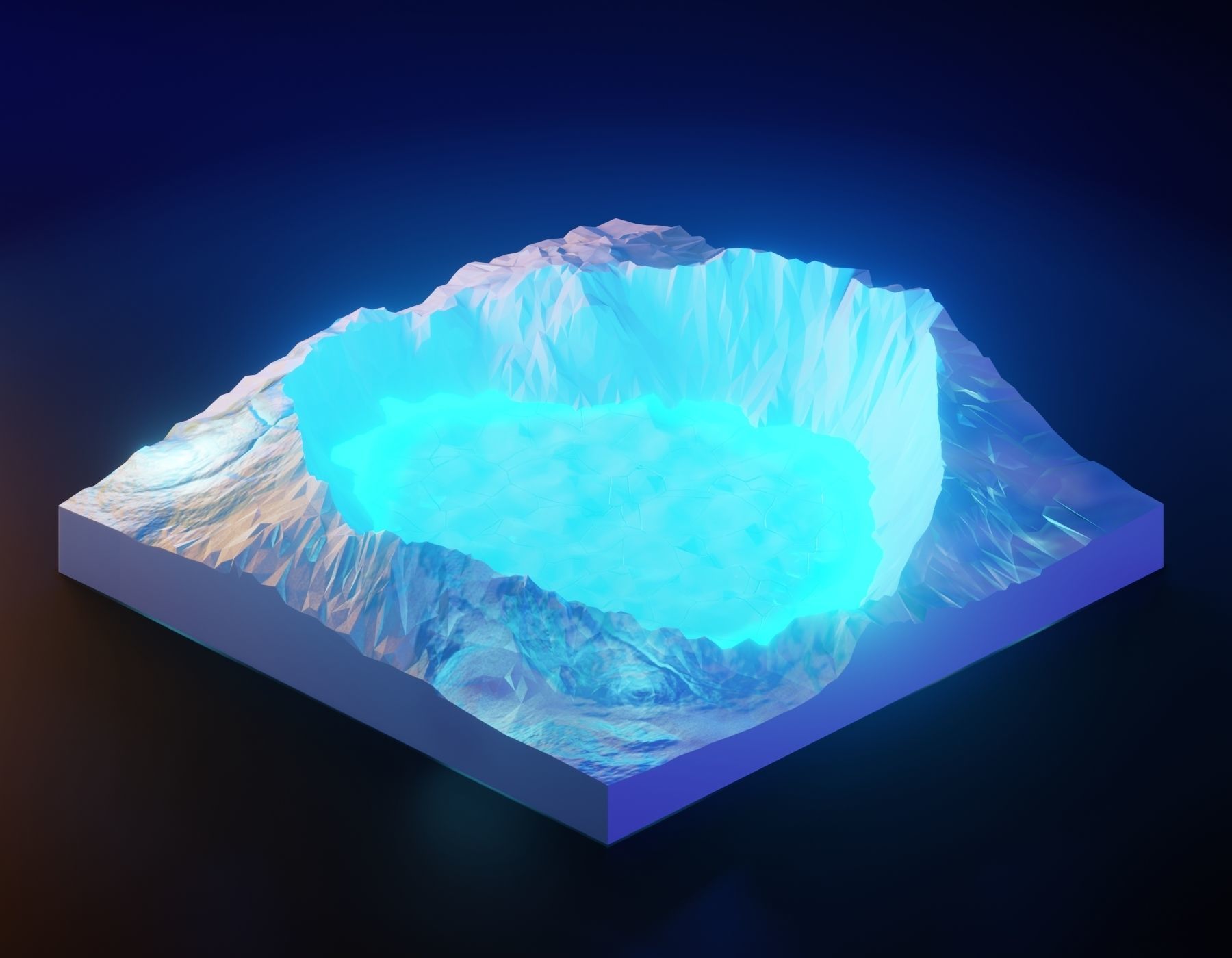 3D model low poly Gameasset9 iceberg with glow in middle VR / AR / low ...