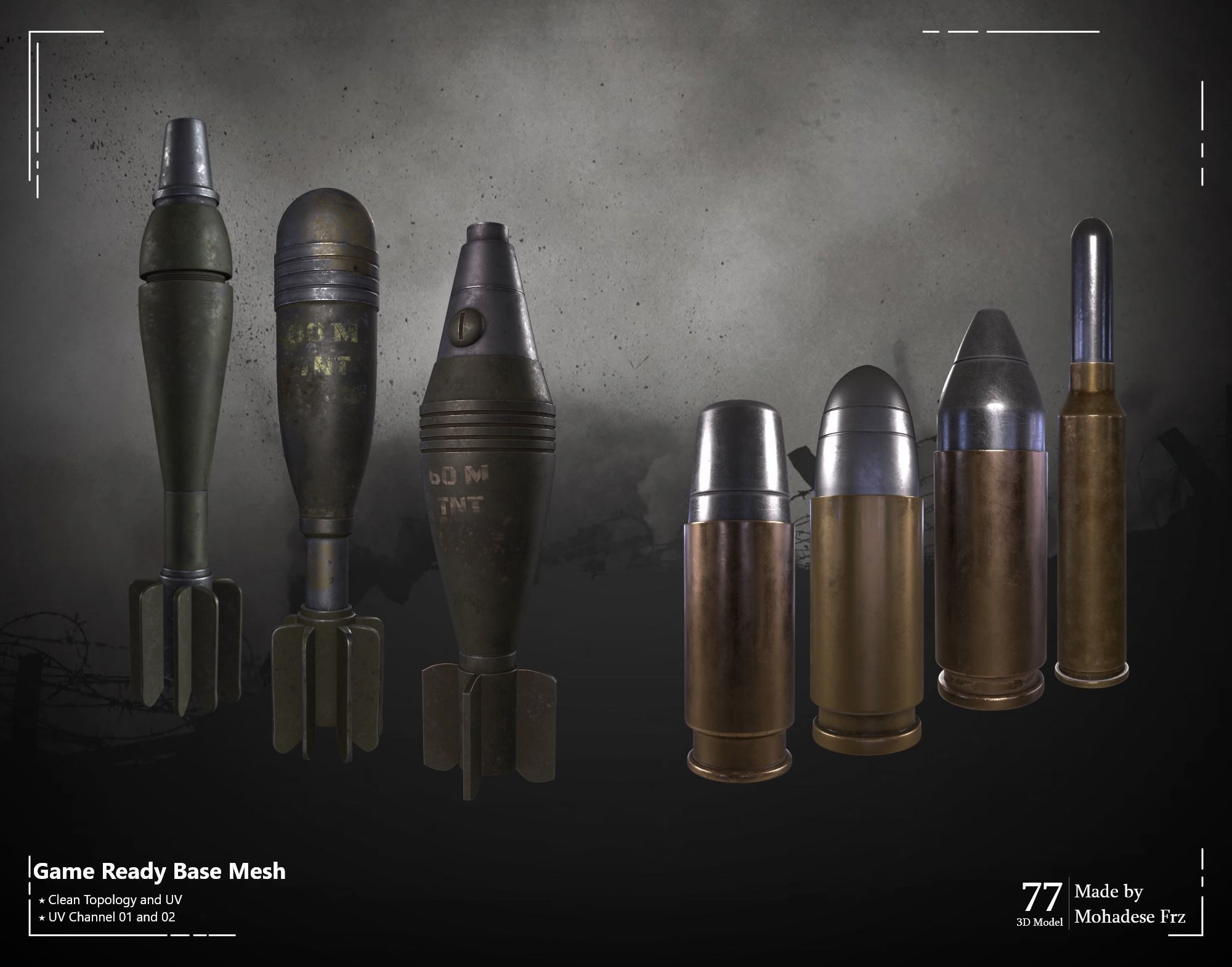 3D model 77 3D Model cartridge and Mortar WW12 Base Mesh -VOL 03 VR ...