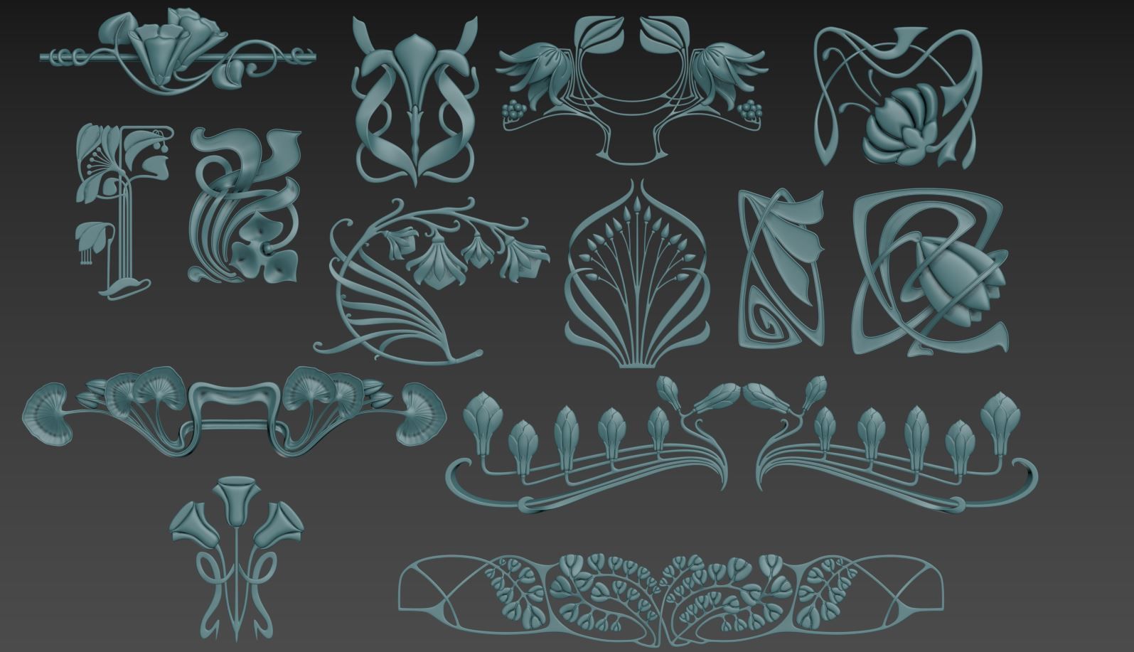 Art Nouveau ornaments pack 3D model 3D printable | CGTrader