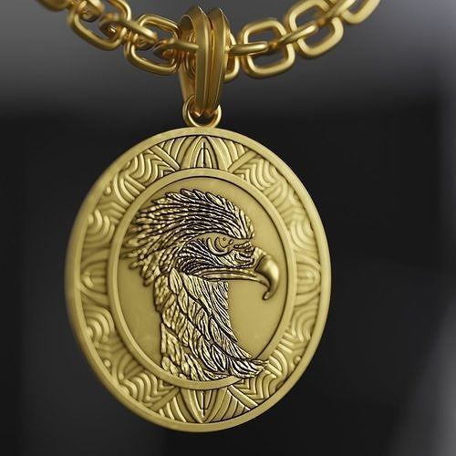 Eagle Stylized Pendant Coin Amulet Necklace 3D model 3D printable ...