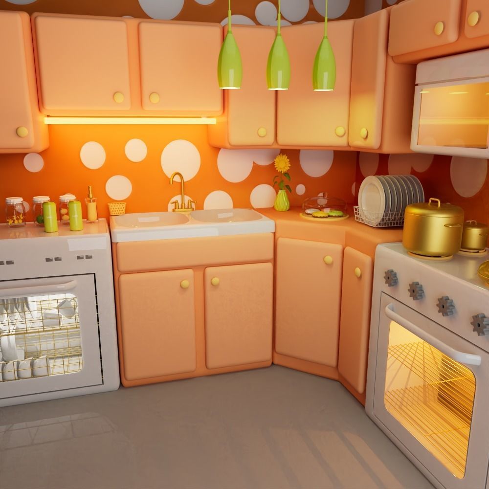 kitchen room cartoon 3d model 3D model | CGTrader