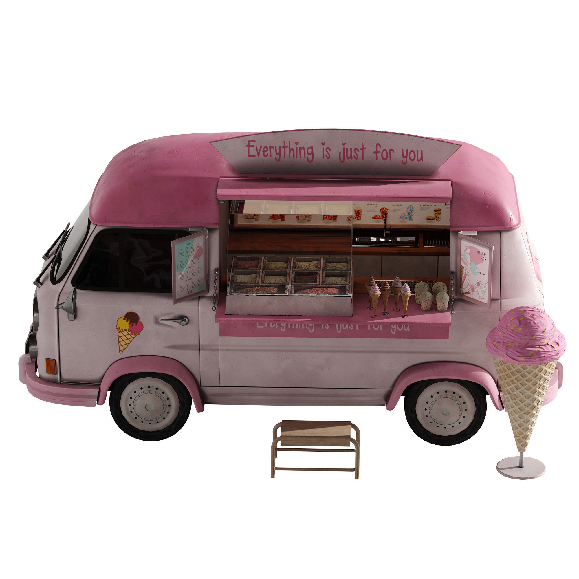Ice Cream Pink Van 3D model | CGTrader
