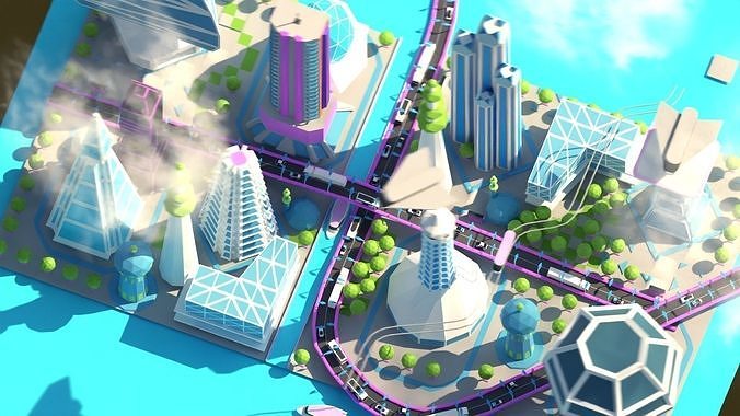 3D model Low Poly City Future VR / AR / low-poly | CGTrader