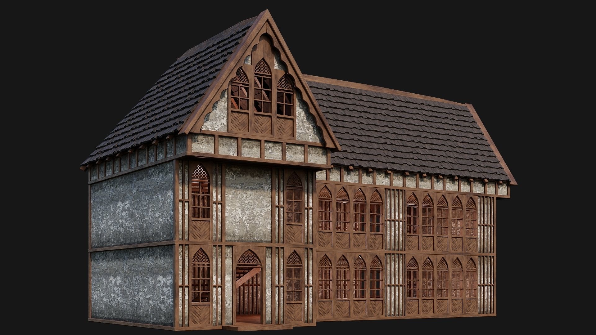 3D model Old Medieval House Building 4K Textures GameReady 192 VR / AR ...