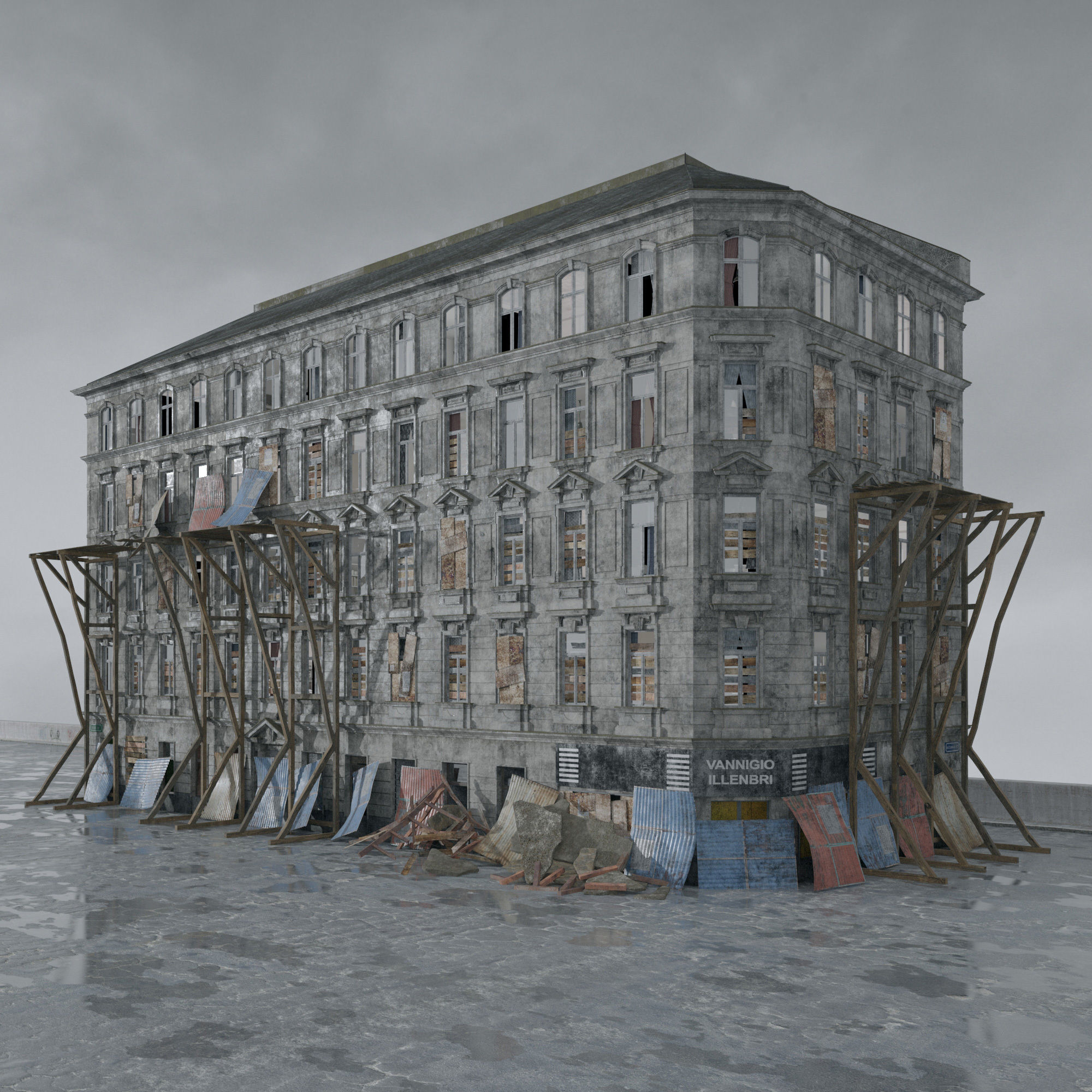 Archmodels vol 265 - collection of post apocalyptic buildings 3D model ...