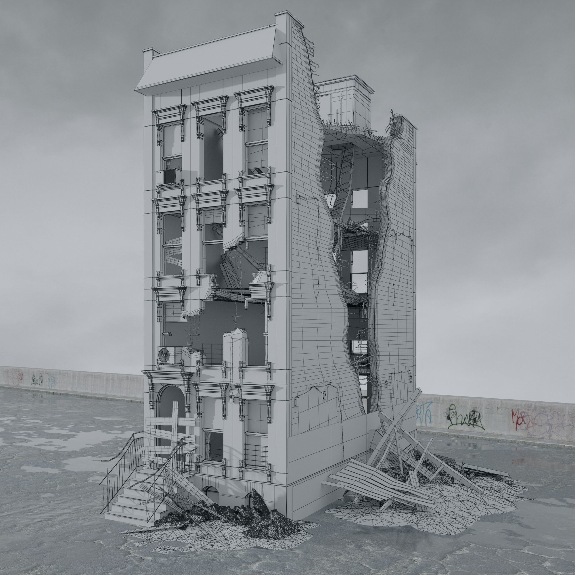 Archmodels vol 265 - collection of post apocalyptic buildings 3D model ...