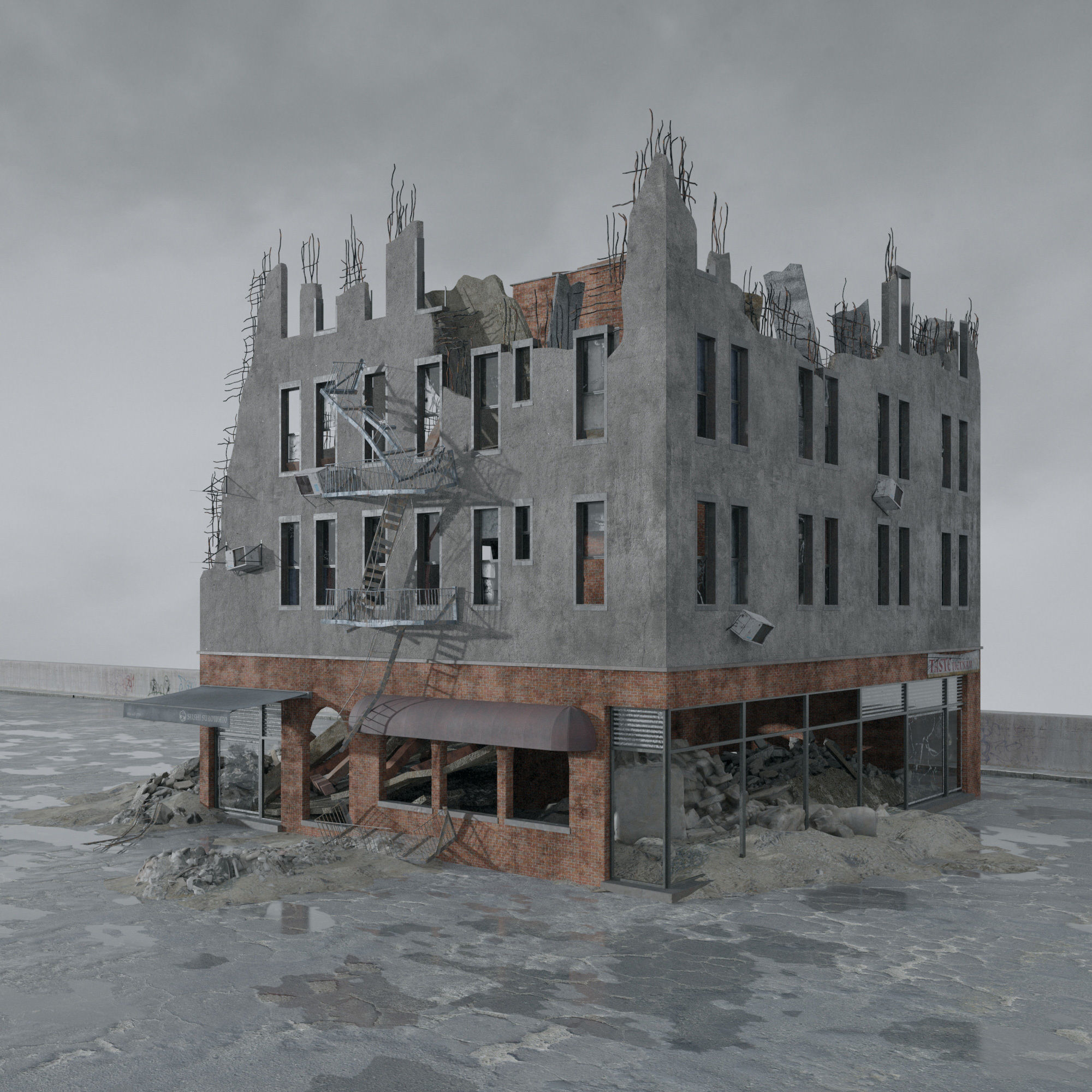 Archmodels vol 265 - collection of post apocalyptic buildings 3D model ...
