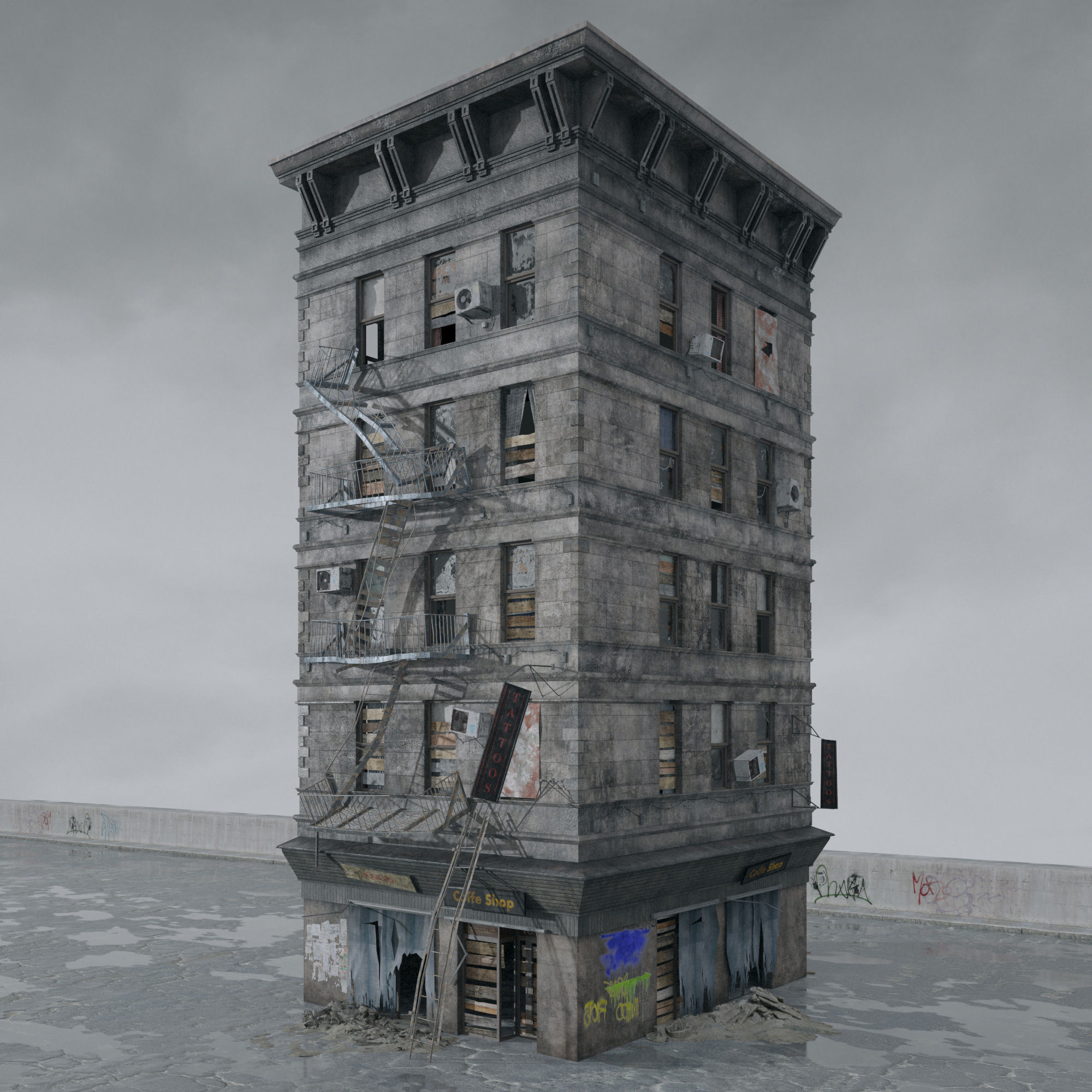 Archmodels vol 265 - collection of post apocalyptic buildings 3D model ...