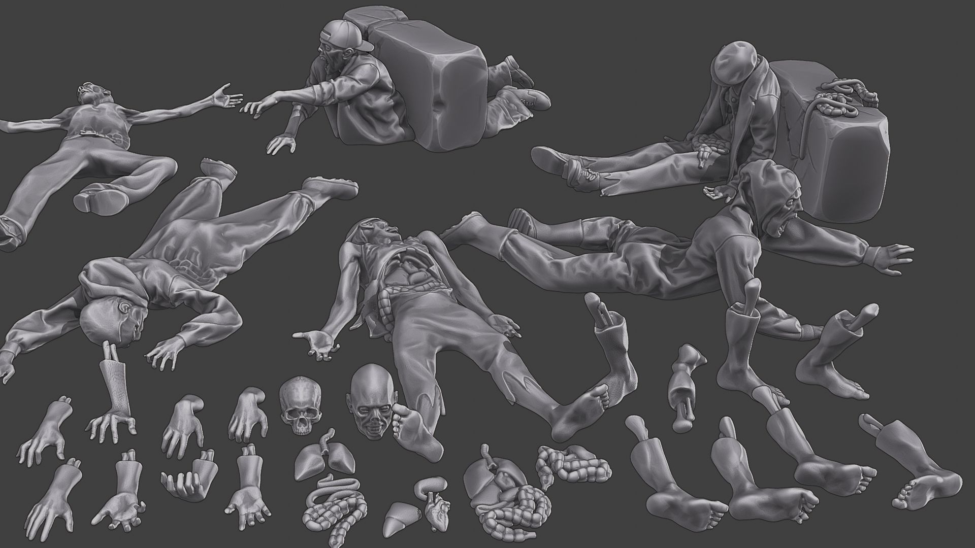 Zombie Crushed and Breaks Pack 1 3D model 3D printable | CGTrader