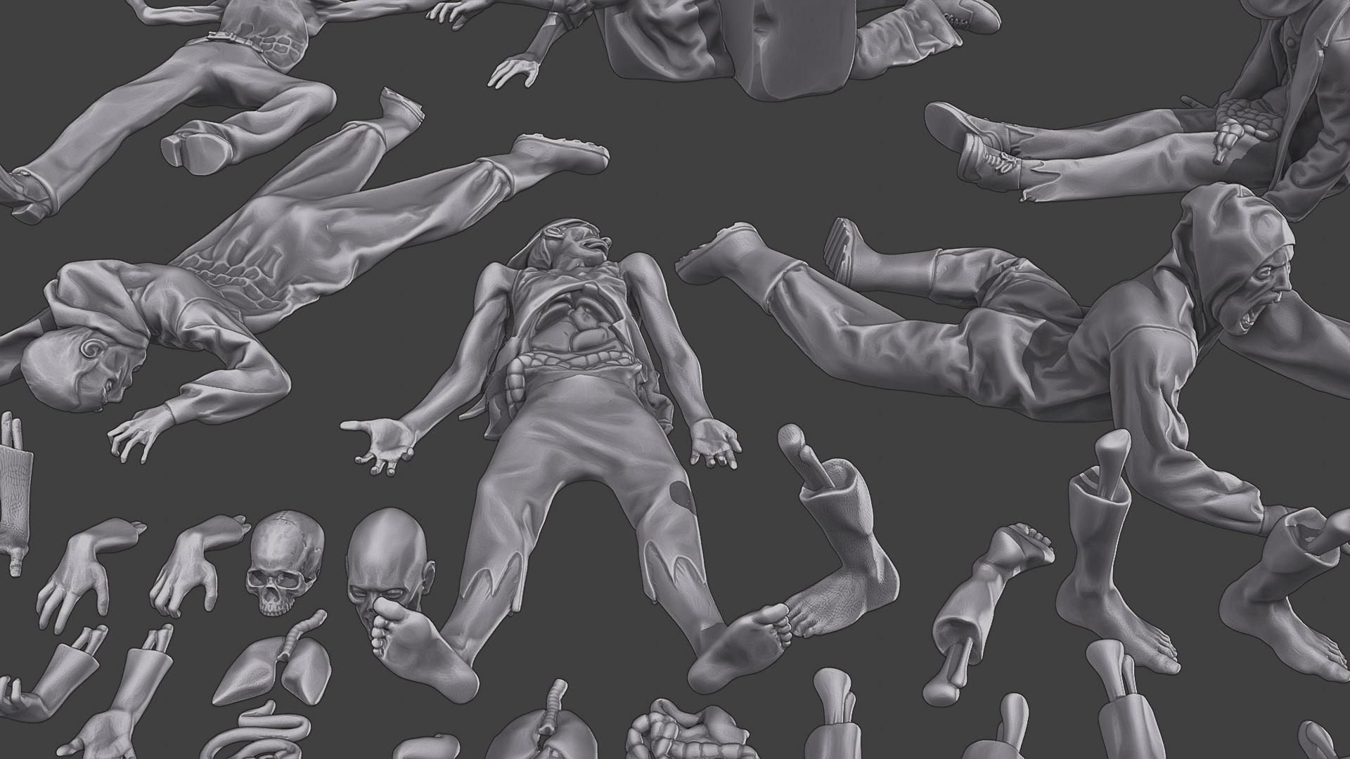 Zombie Crushed and Breaks Pack 1 3D model 3D printable | CGTrader