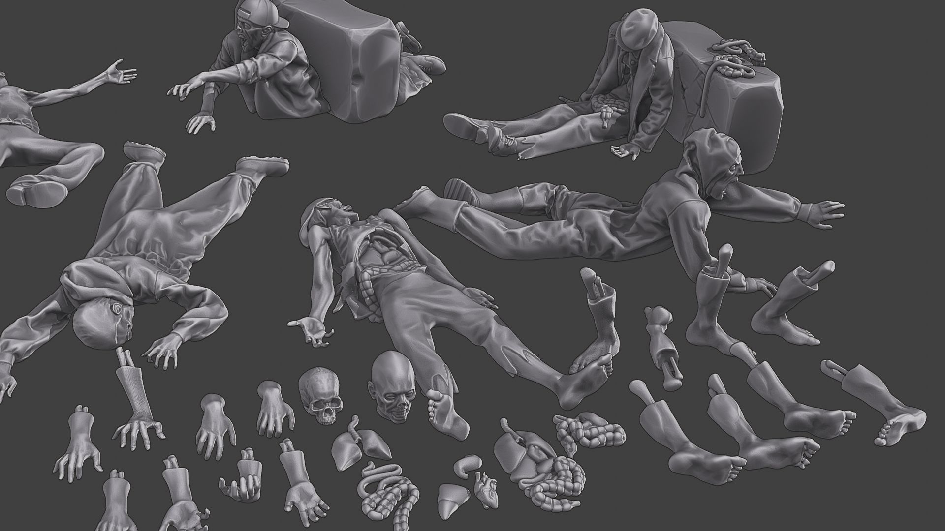 Zombie Crushed and Breaks Pack 1 3D model 3D printable | CGTrader