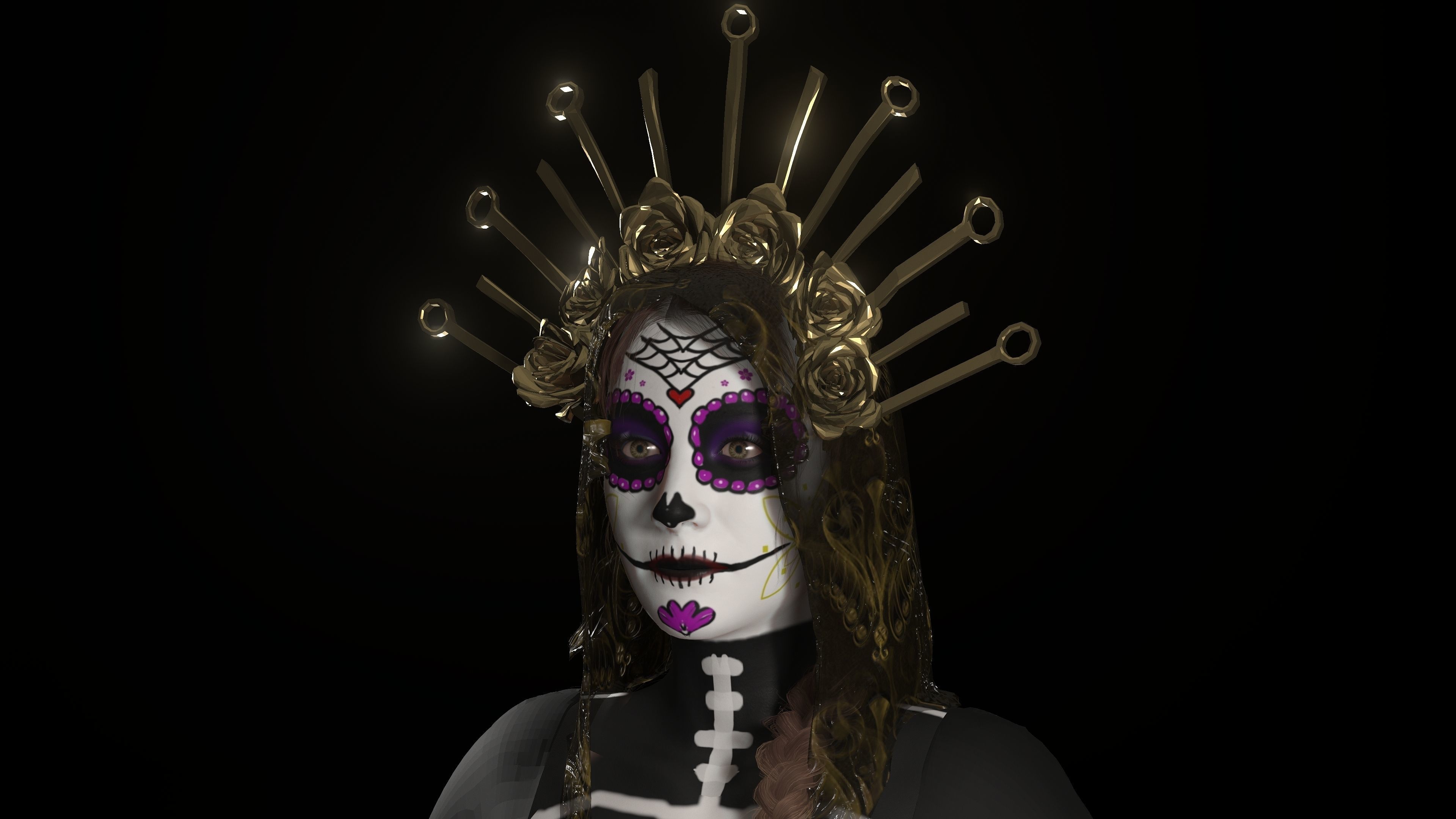 3D model Catrina skeleton woman in dress VR / AR / low-poly | CGTrader