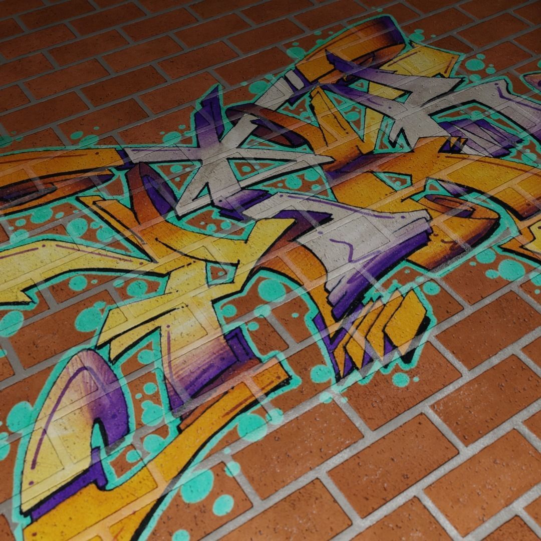 Brick Wall with Graffiti PBR Texture Texture | CGTrader