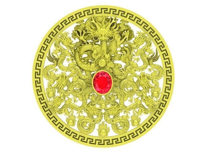 Luxury oval diamond nine chinese dragon pendant 4035 3D model 3D ...