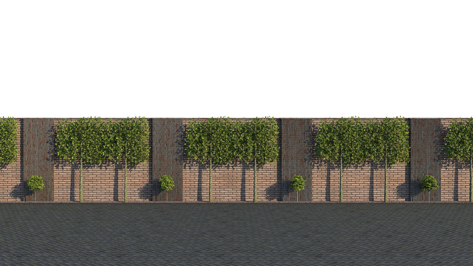 Brick Fence With Pleached Trees 3D model | CGTrader